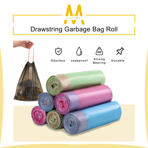 Drawstring Garbage Bag Roll With Automatic Closing Rope Plastic Trash ...