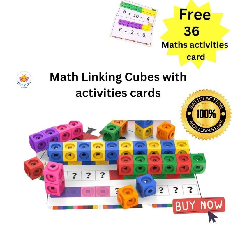 100 pieces Math link cubes with activity card Kids addition subtraction ...