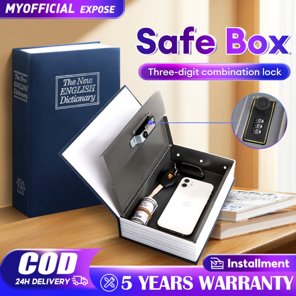 Safety Box Book Safe Passcode Hidden Storage with Lock Money Saving Box ...