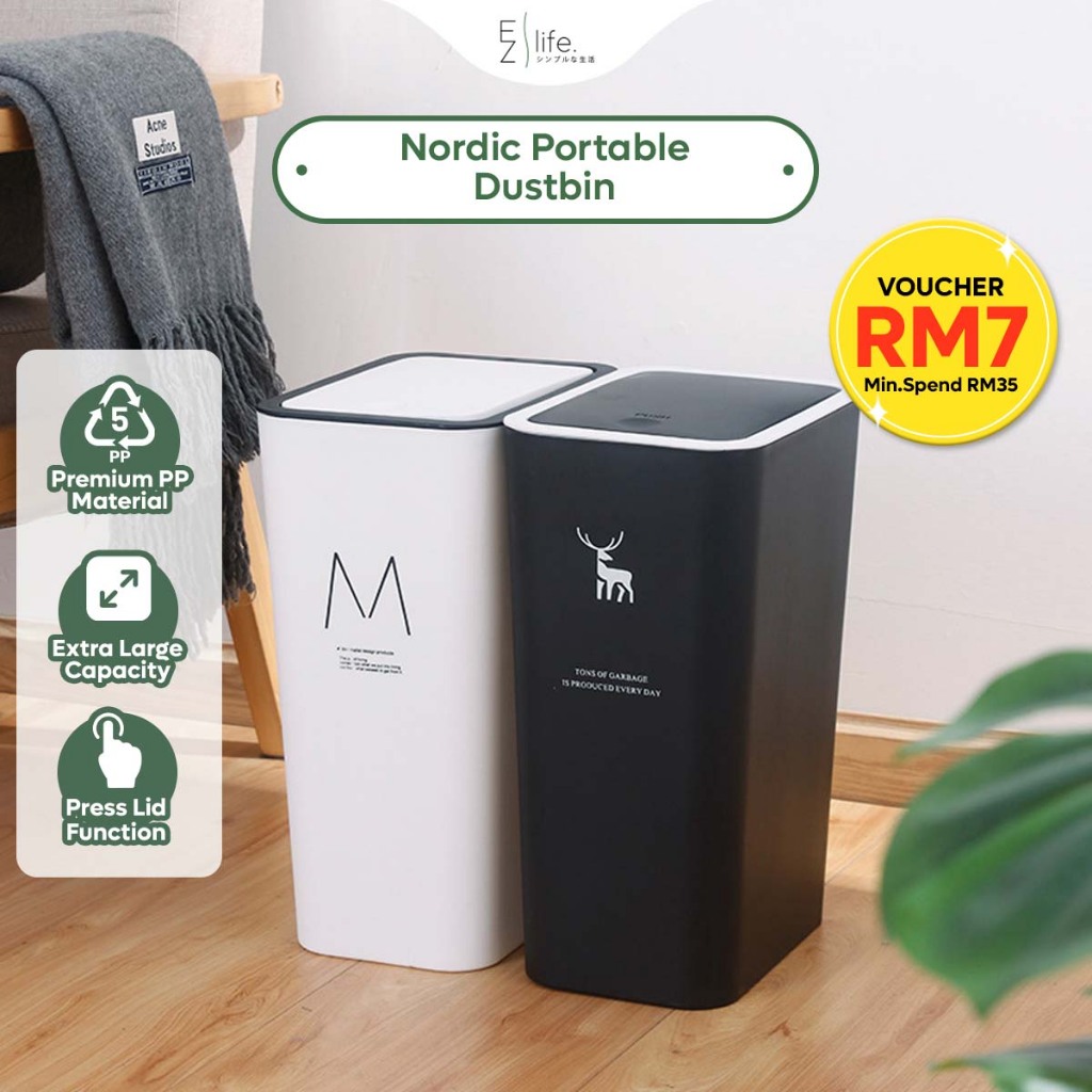 Bakul Tong Sampah Bertutup Dapur Tandas Clearance 15L Nordic Portable ...
