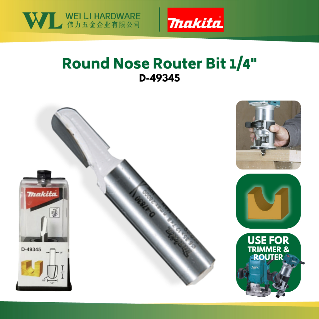 Makita 1/4" Router Bit Round Nose Bit D-49345/ mata router / mata ...