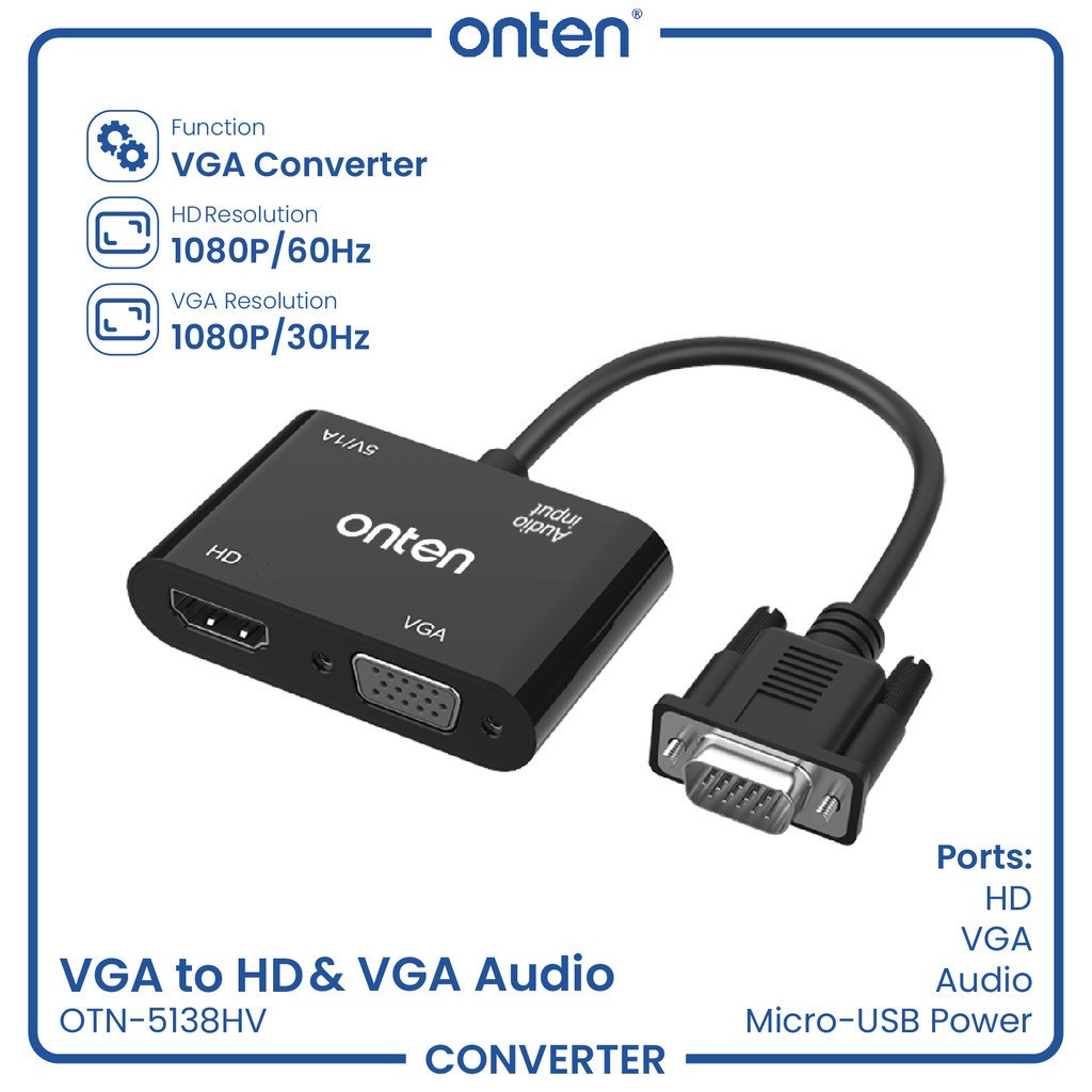 Onten Vga To HD +VGA 2-in-1 Adapter OTN-5138HV | Shopee Malaysia