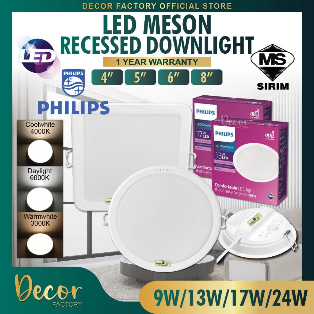 PHILIPS Meson LED Downlight 4" 5" 6" 8" 9W 13W 17W 24W LED Philips Downlight 59464 59465 59466 ...