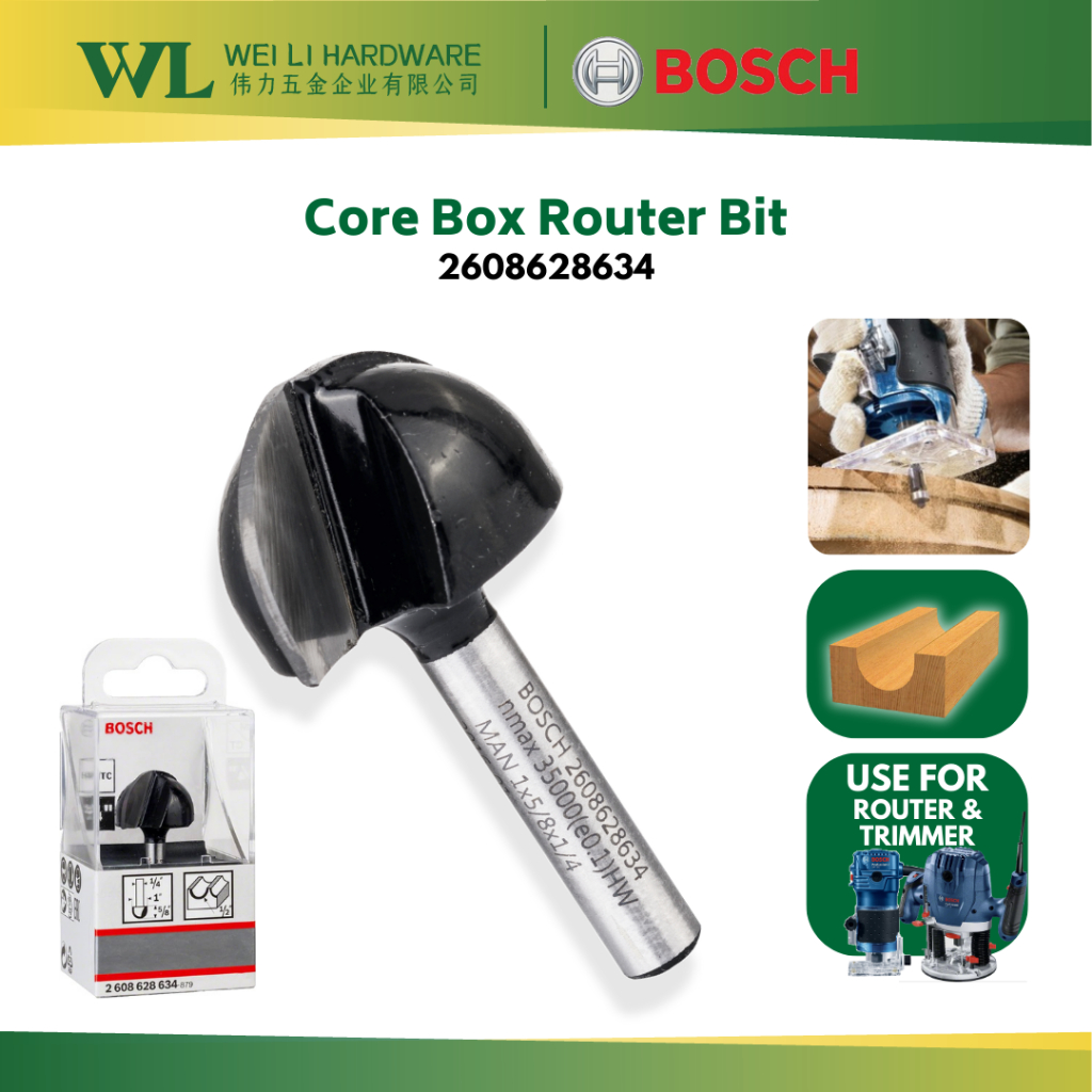 BOSCH 1/4" Core box Router bit (Carbide-Tipped)2608628634/ mata router ...
