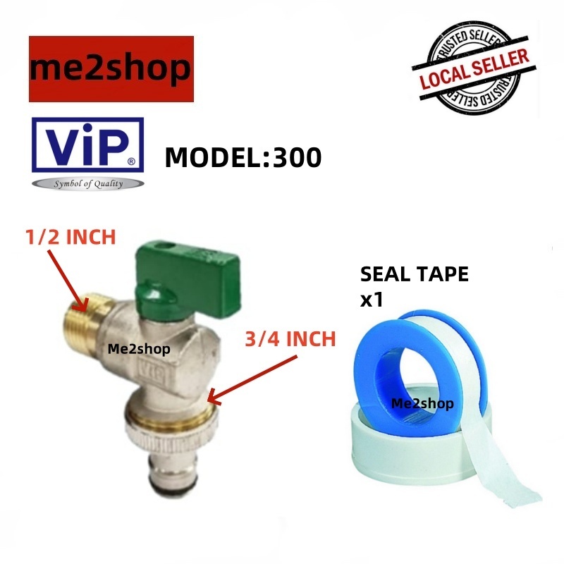 1/2" VIP MINI BRASS CHROME BALL VALVE TAP WITH SEAL TAPE / KEPALA PAIP ...