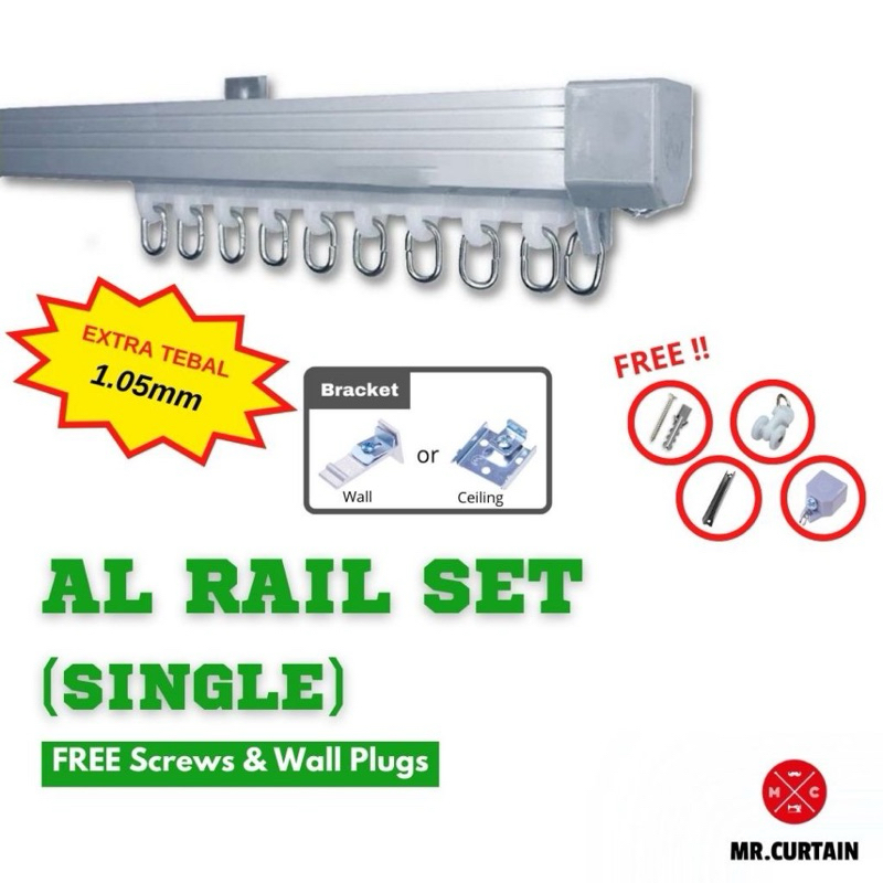 MR.CURTAIN Aluminium Track Curtain Rail Complete Set / Set Rel Batang Besi Langsir (Single ...