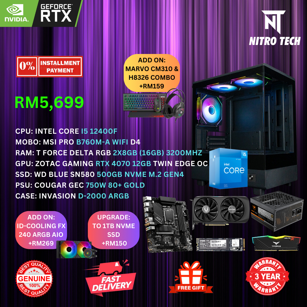 BUDGET GAMING PC PACKAGE INTEL I5 14400F / RYZEN 5 9600X / 7600X + RTX ...