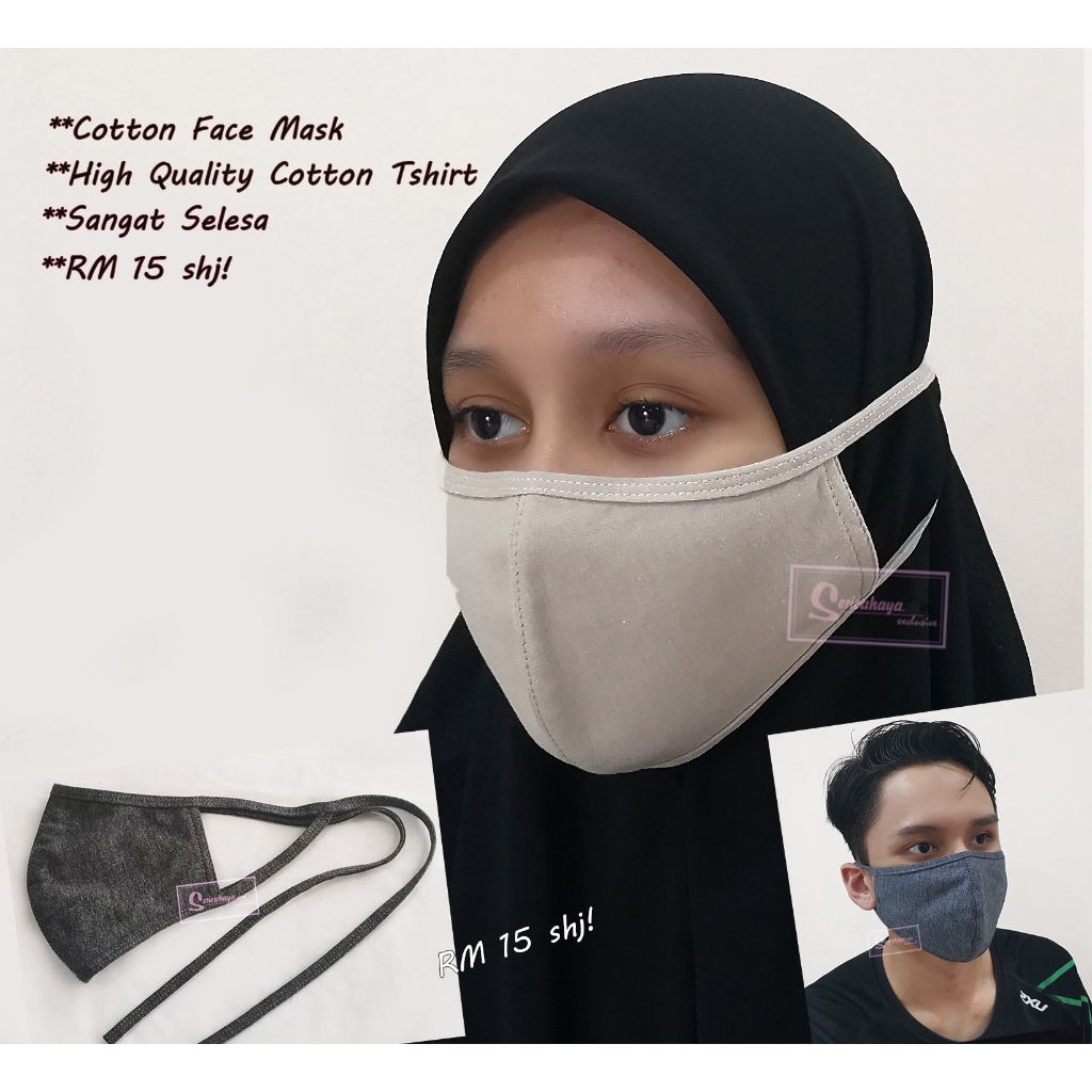 Cotton Face Mask / Pelitup Muka Fabric Cotton T-Shirt, Bertali & Hijab ...