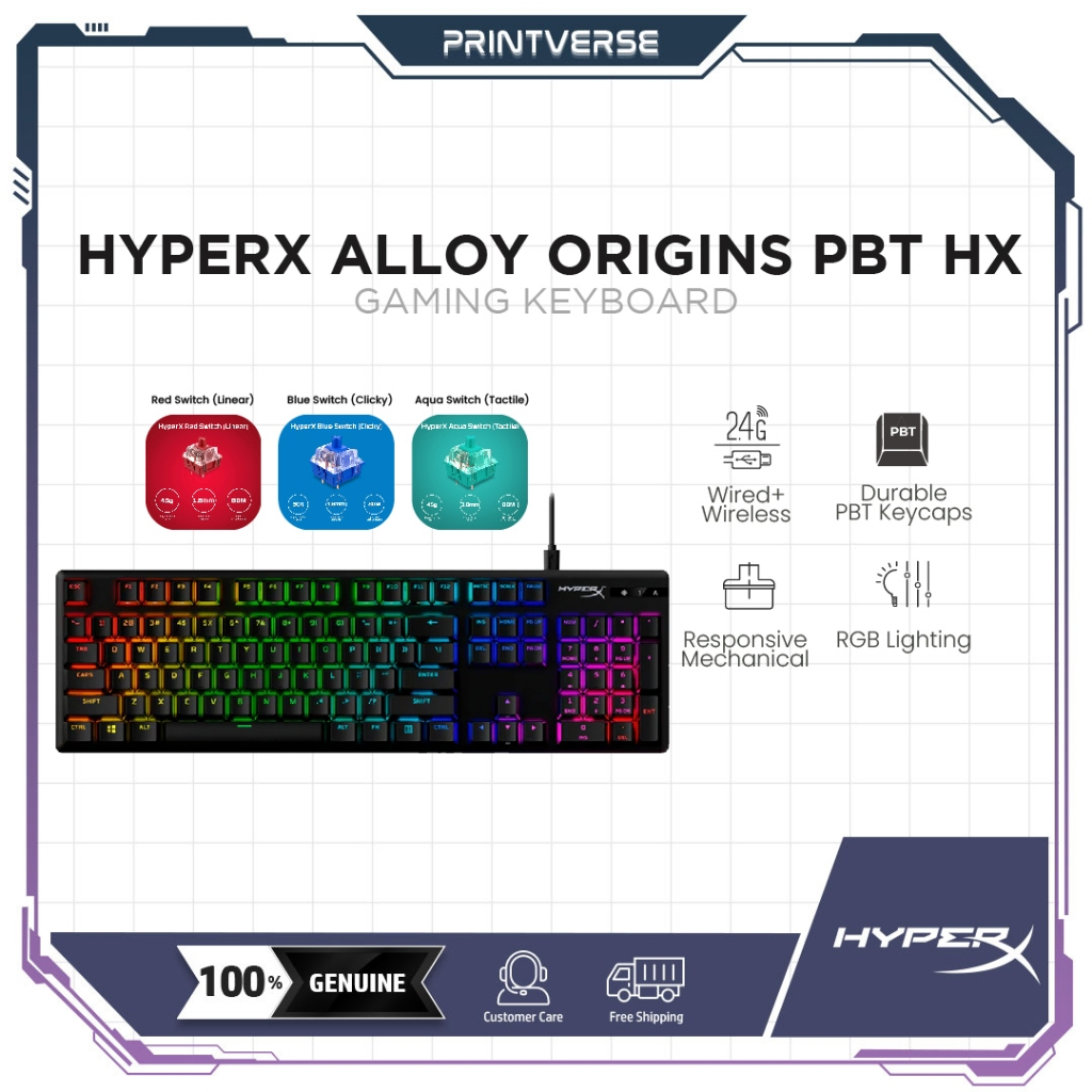 HyperX Alloy Origins PBT Mechanical Gaming Keyboard Red | Aqua | Blue ...