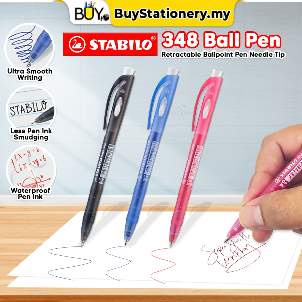 Stabilo Pen 348 Ball Pen Hitam Pen Merah Blue Pen 0.38mm Liner -(1s/Pcs ...