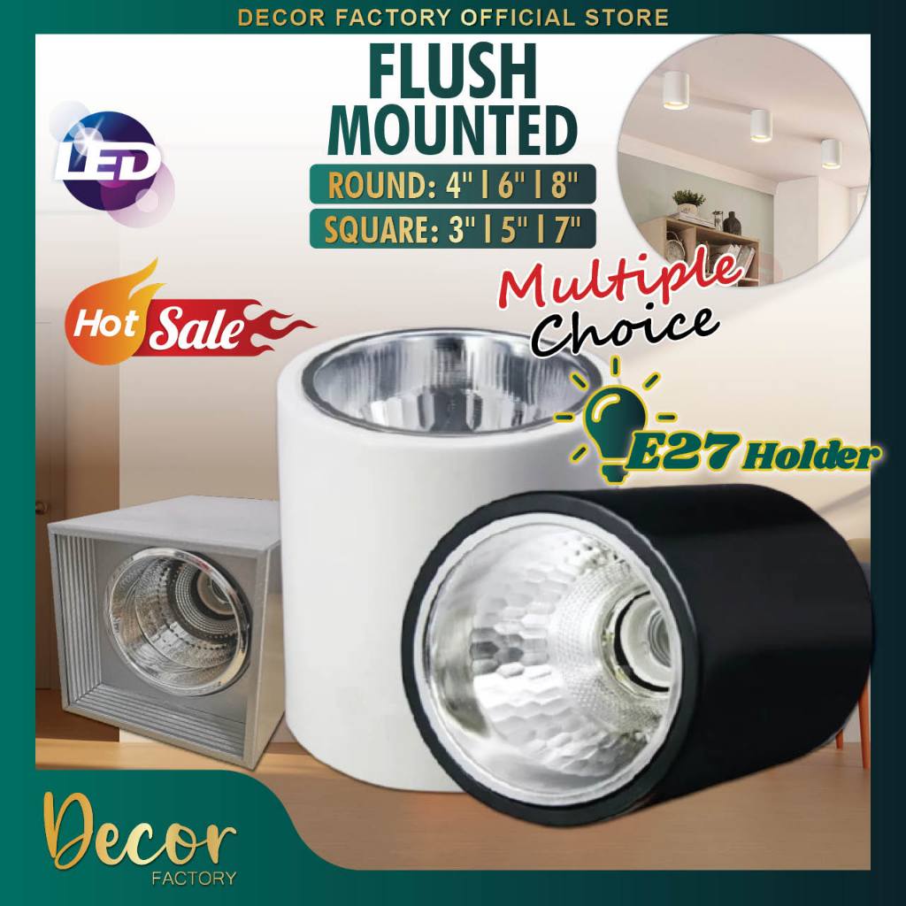 E27 Flush Mounted Round 4'' 6'' 8'' Square 3" 5" 7" Milo Tin Light ...