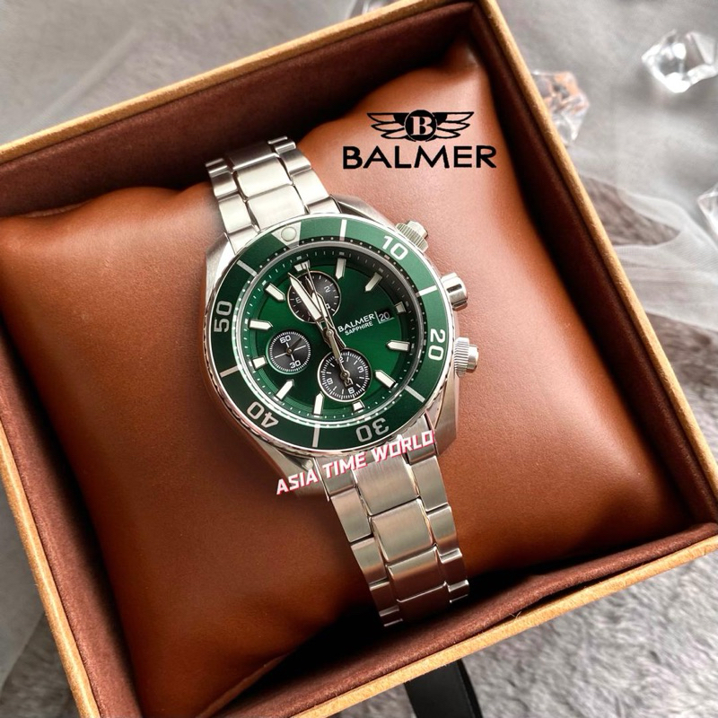 [Original] Balmer A8820G SS-6 Chronograph Sapphire Men's Watch with Green Dial and 50m Water ...