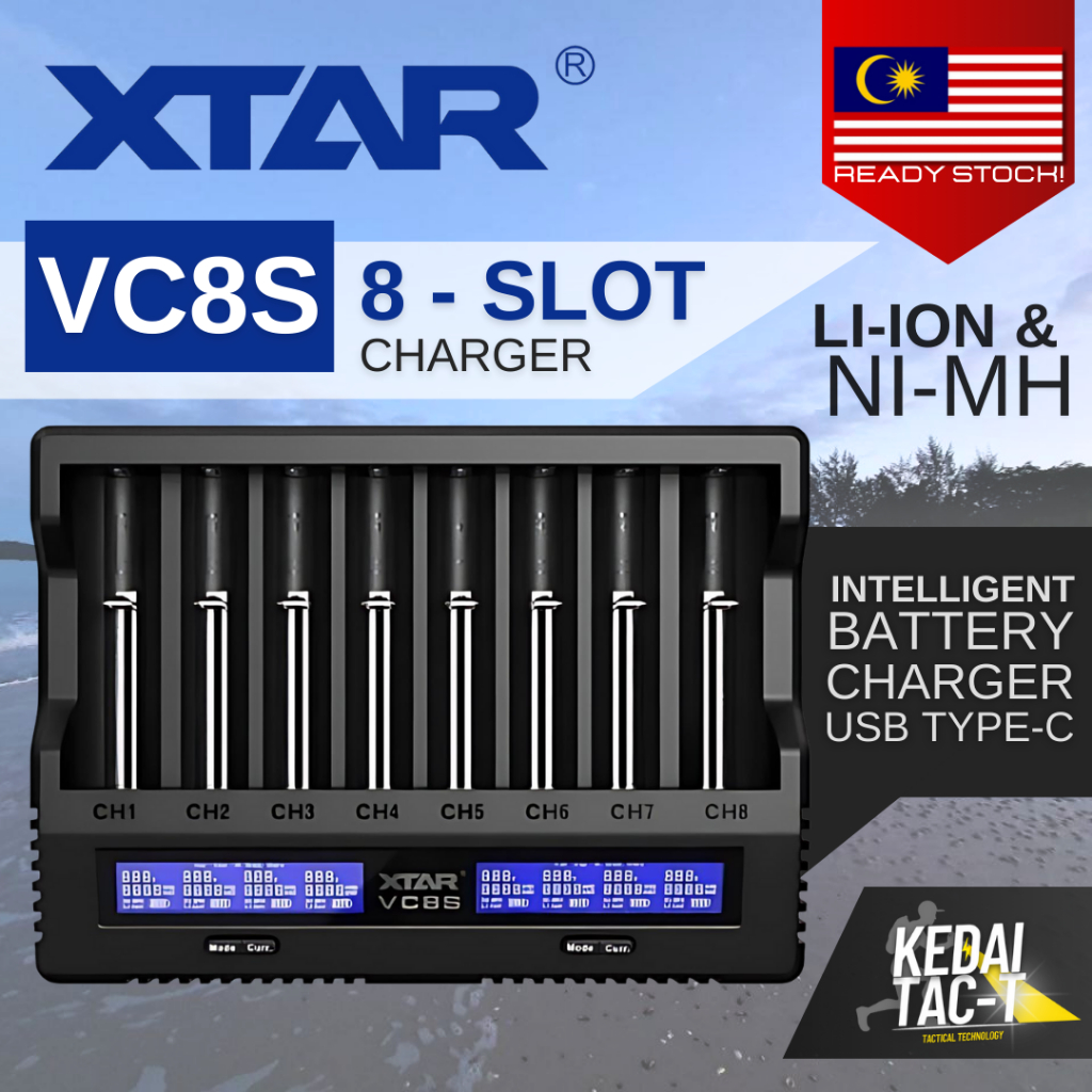 XTAR VC8S - Intelligent 8-Slot Li-ion & Ni-MH Battery Charger With Type-C - Ready Stock in ...