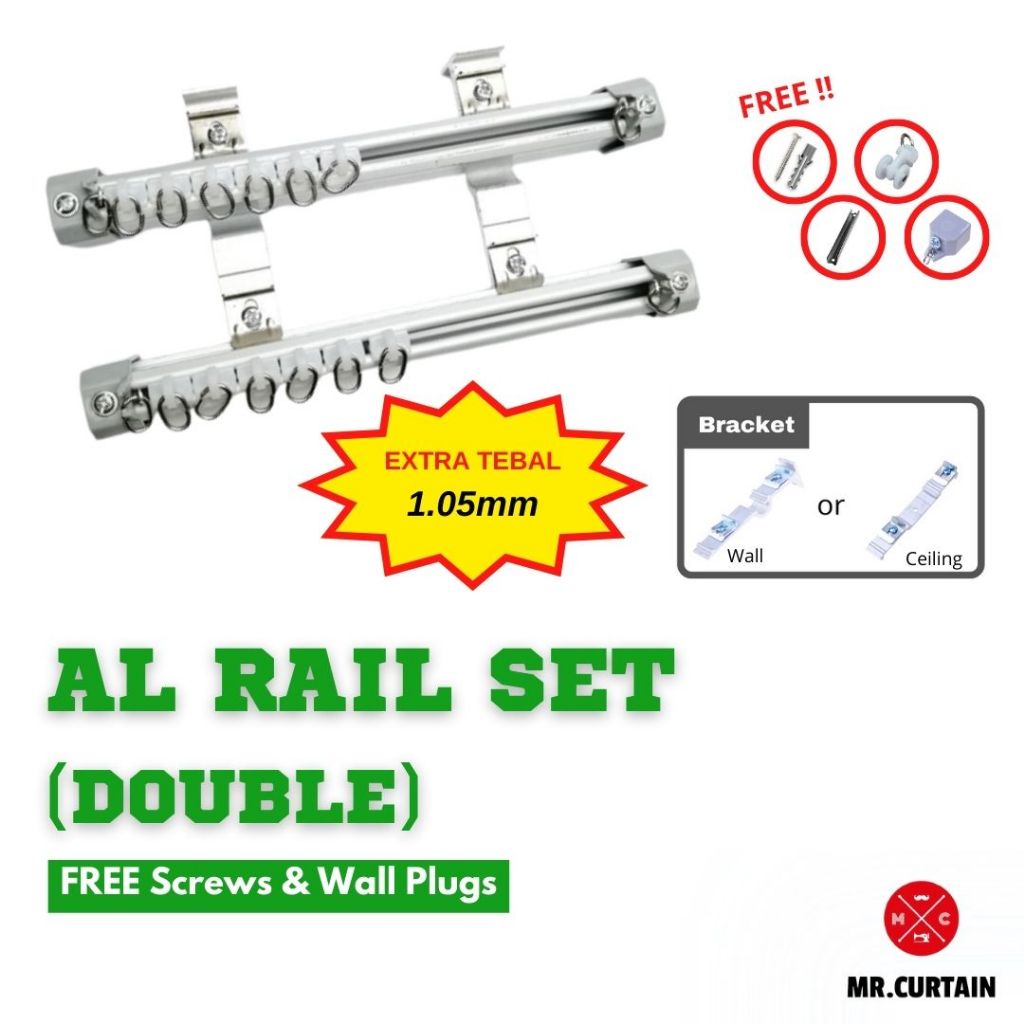 MR.CURTAIN Aluminium Track Curtain Rail Complete Set / Set Rel Batang ...