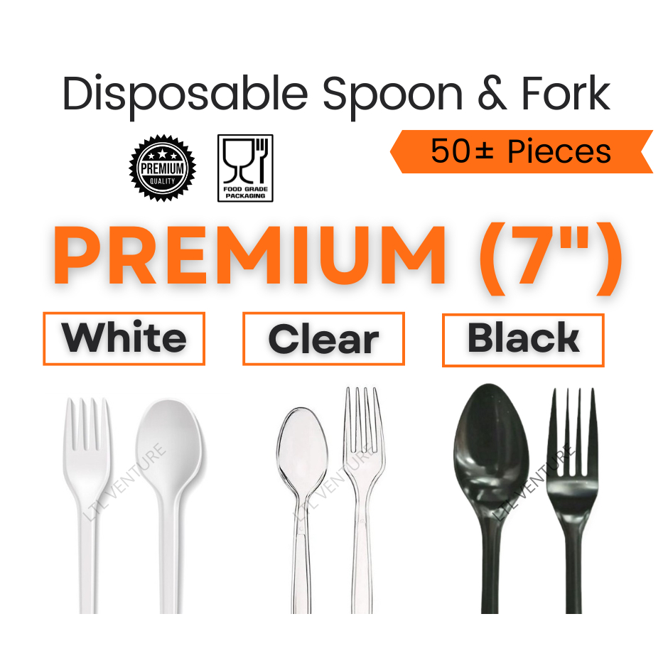 (50Pcs) 7" Inch White/Black/Clear Premium Disposable Long Big Spoon and ...