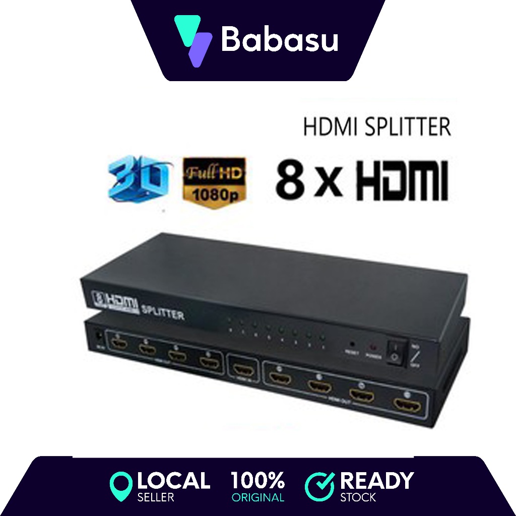 High Quality HDTV 1 In To 8 Out Video Splitter Black supports full UHD ...