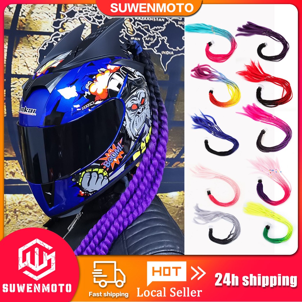 1Pair 60cm Helmet Gradient Braids Pigtails Ponytail Motorcycle Helmet ...