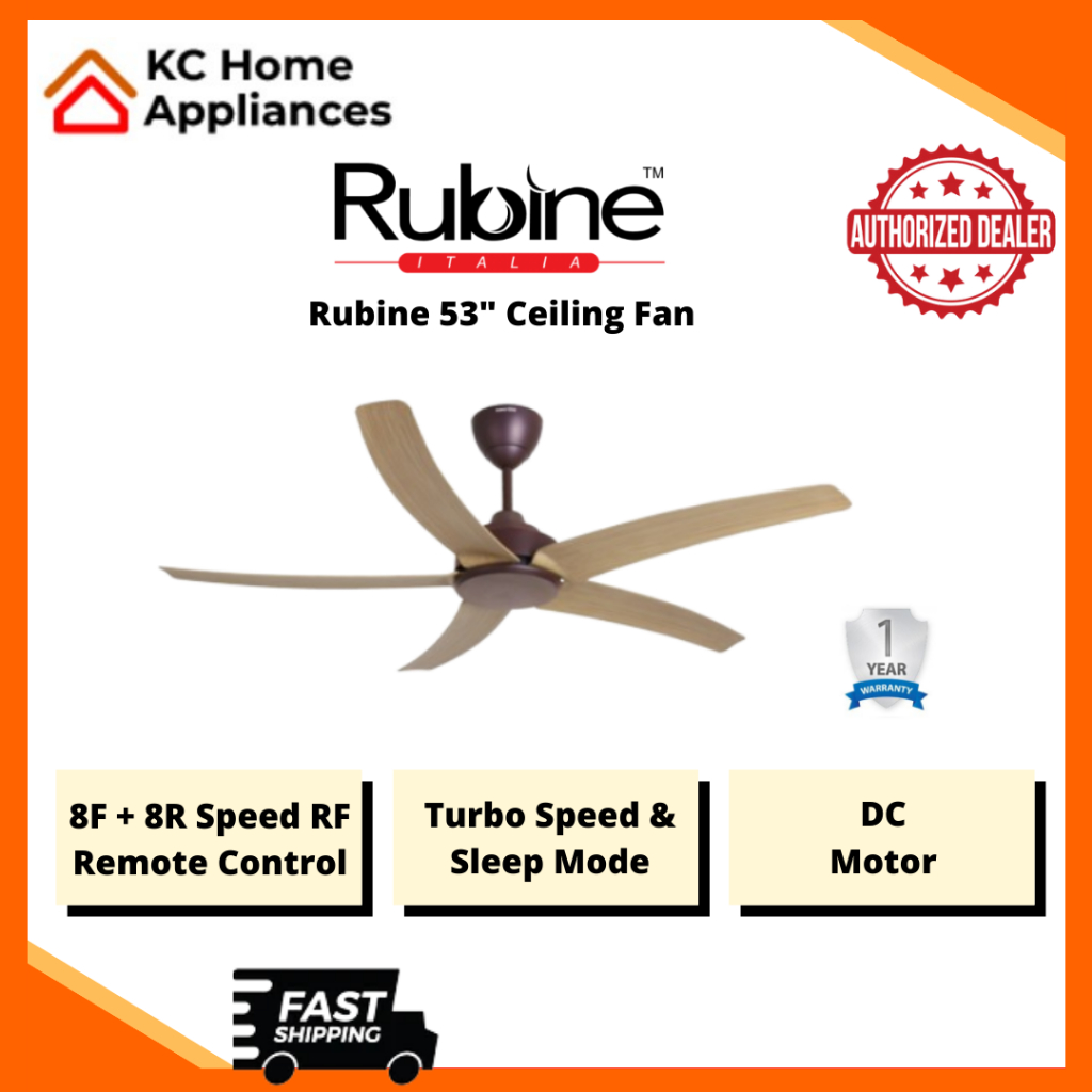Rubine 53" Ceiling Fan | DC Motor | Remote Control | Turbo Speed | Mocha Timber | RCF-BREEZA53 ...