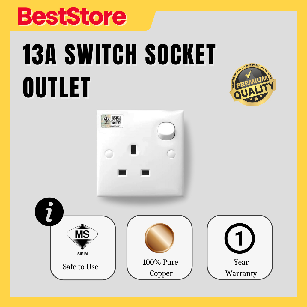 SIRIM Power Wall Plug 13A Switch Socket Outlet Soket Plug 3 Pin Plug ...
