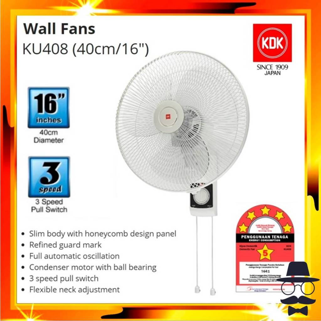 KDK 16" KU408 40cm/16" Wall Fan (WHITE) Kipas Dinding KDK 3 Speed ...