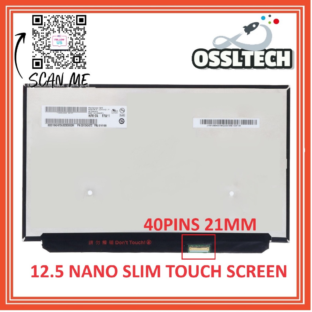 LENOVO ThinkPad X270 X280 A285 12.5" Touch Screen Nano Slim 40Pins Full ...