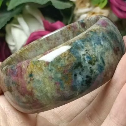 Ruby zoisite / Anyolite Crystal Stone bangle 53mm+红绿宝异象红绿宝（也称红蓝宝）花海意境花绿 ...