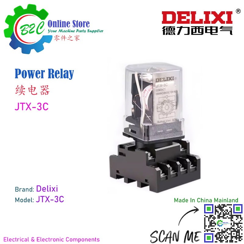 Delixi JTX-3C Power Relay 24VDC 10A 11Pin 3 Contact 100MΩ Silver Alloy ...