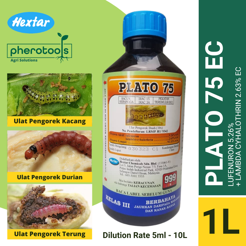 Pherotools Hextar PLATO 75 (1 LITRE) (lufenuron 5.26% & lambda-cyhalothrin 2.63%) Serangga Ulat ...