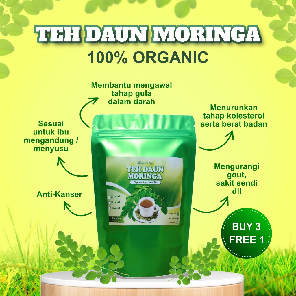 BUY 3 PACK FREE 1 PACK Teh Uncang Moringa Oleifera / Daun Kelor 20/30 ...