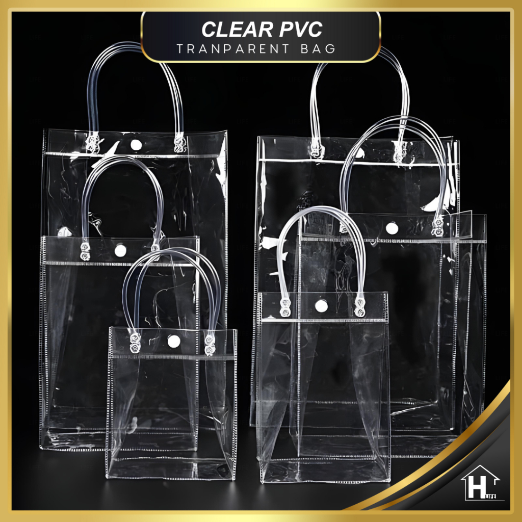 Transparent Goodies Bag Clear PVC Tote Bag with Button Plastic Handbag ...