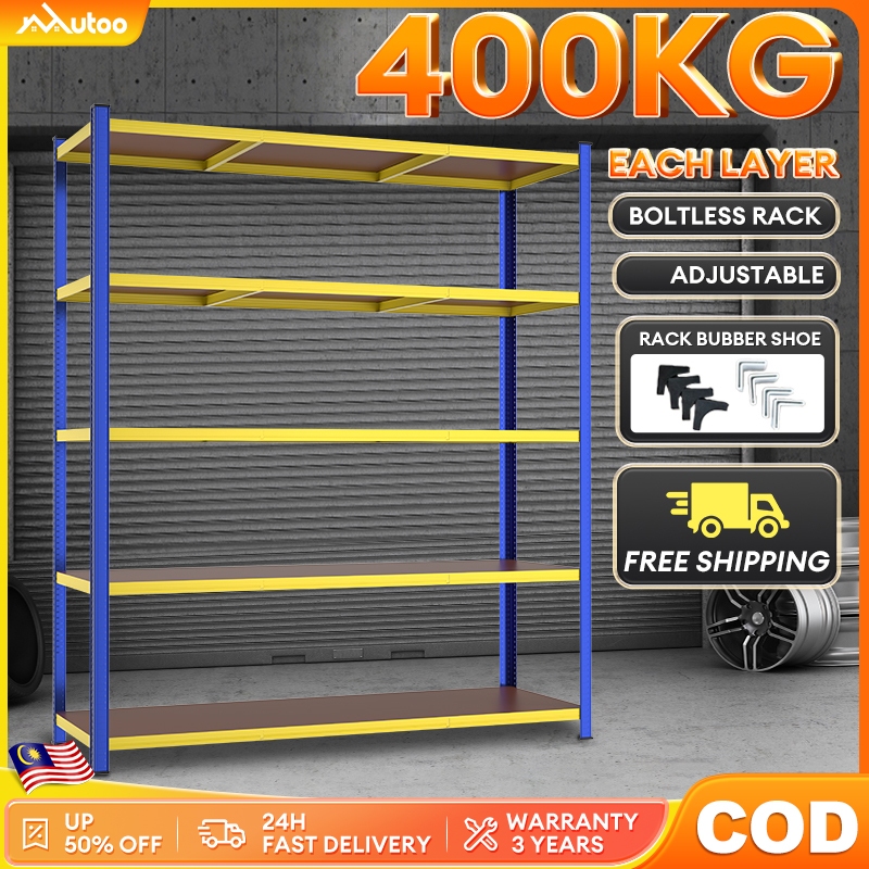 3/4/5 Tier Boltless Rack Adjustable Store Storage Rack Rak Besi ...