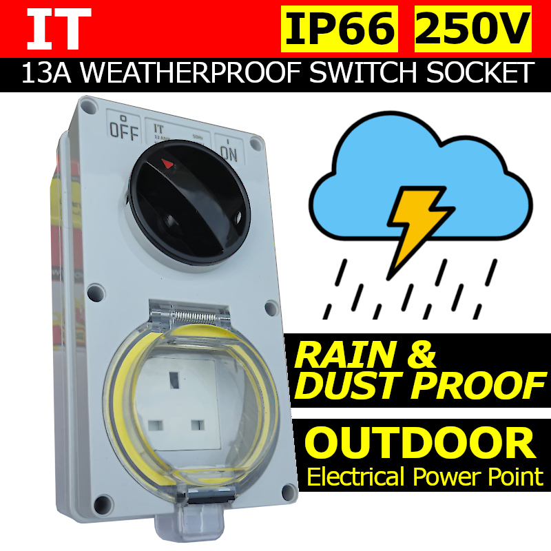 IT 13A Weatherproof Switch Socket Outdoor Gardening Elecrical Power ...