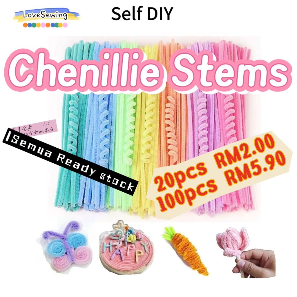 毛根妞妞棒(20/100pcs+-3) 6mm (Size Tebal) Colorful Chenille Stems / Dawai ...