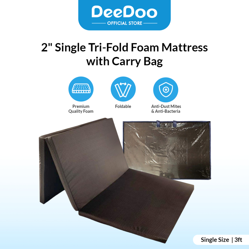 DeeDoo Single Tri-Fold Foldable Foam Tilam Lipat Mattress with Carry ...