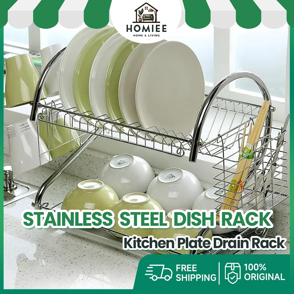 HOMIEE S Shaped Dish Rack Set Stainless Plate Dish Bowl Cup Tray ...