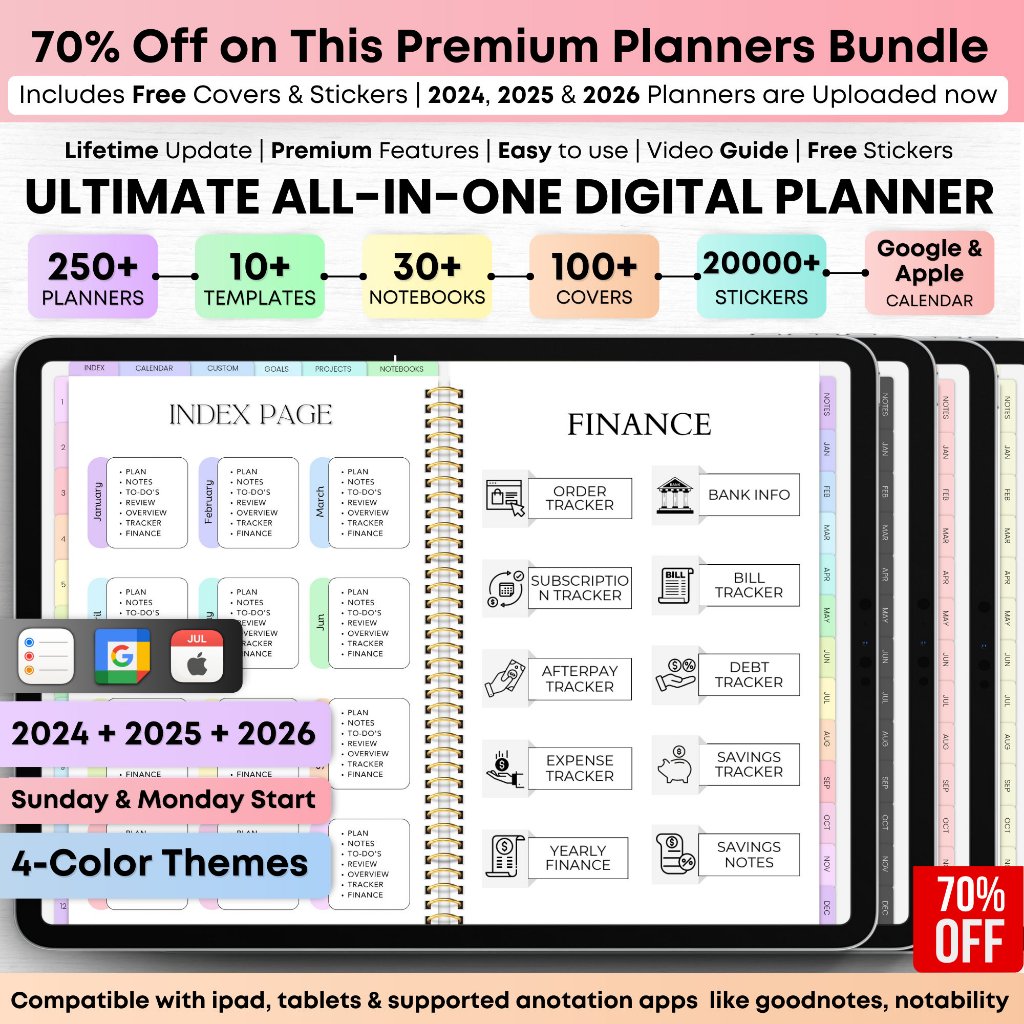 📅 All-in-One Digital Planner 2024-2026 & FREE BONUSES 🎁 | Undated ...