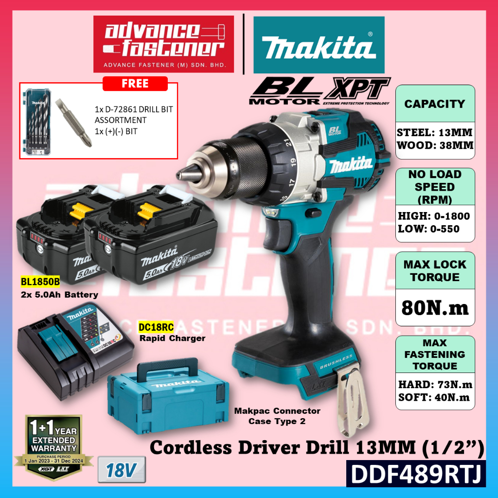 Makita DDF489RTJ / DDF489RFJ / DDF489Z 18V Cordless Driver Drill 13MM (1/2") | Shopee Malaysia