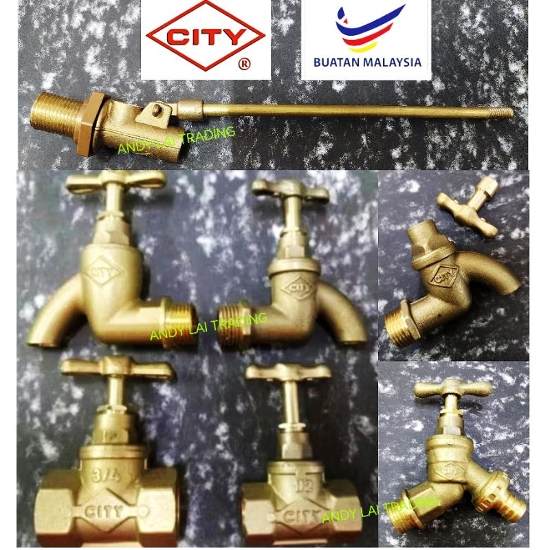 CITY Brass/Tembaga Bib Tap/Kepala Paip & Stopcock & Float Valve/Injap ...