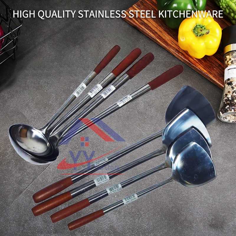 Diamond Stainless Steel Ladle With Wooden Handle/Stainless Steel Turner ...