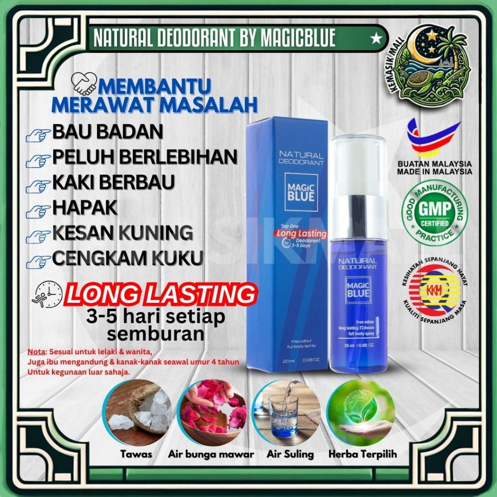 MEXBLU Magic Blue Natural Deodorant Ubat Ketiak Nature Campuran Tawas ...