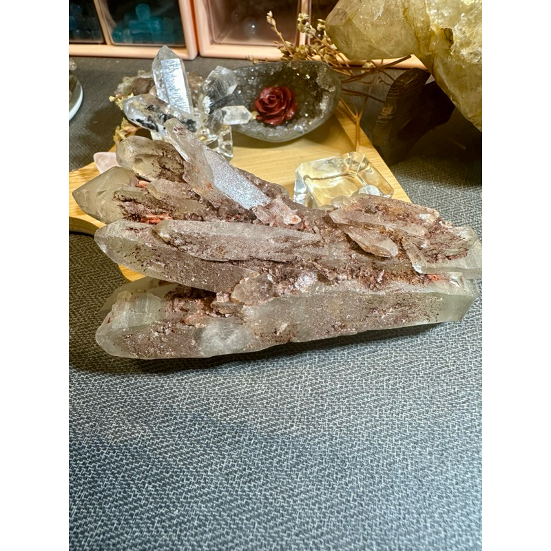 4U Crystal-B31-4🍀🍀红泥浮生晶簇 Red Mud Ephemeral Crystal Cluster - (带幽灵共身-权杖型 ...