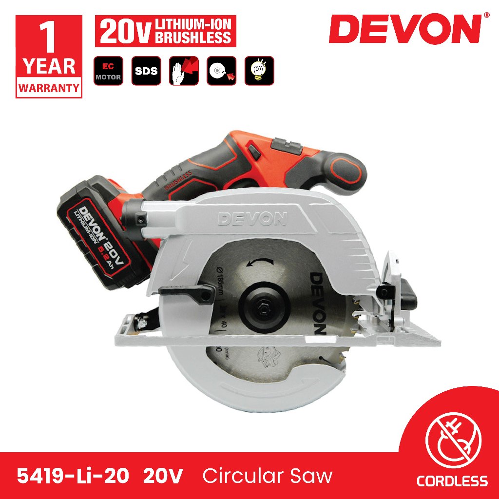 DEVON 5419-Li-20CS185 20V Lithium-Ion Brushless Cordless 7" Circular ...