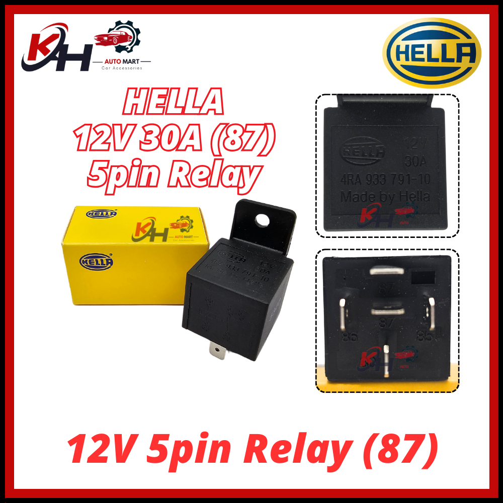 HELLA ★ 12V 5 Pin Relay (87) 30A Power ORIGINAL PARTS Wire Switch Horn ...