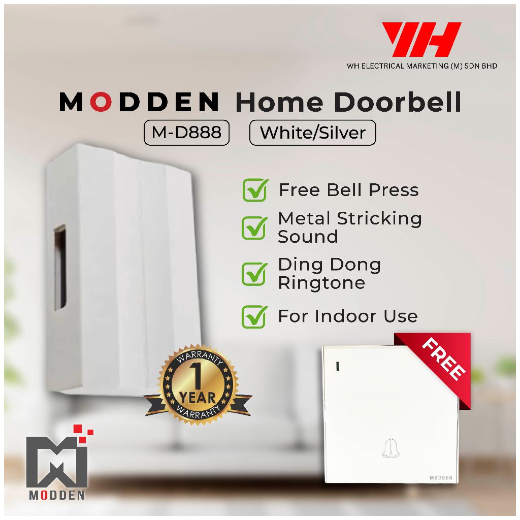 [MODDEN] Mechanical Ding Dong Home Door Bell Chime M-D888 [White/Silver ...