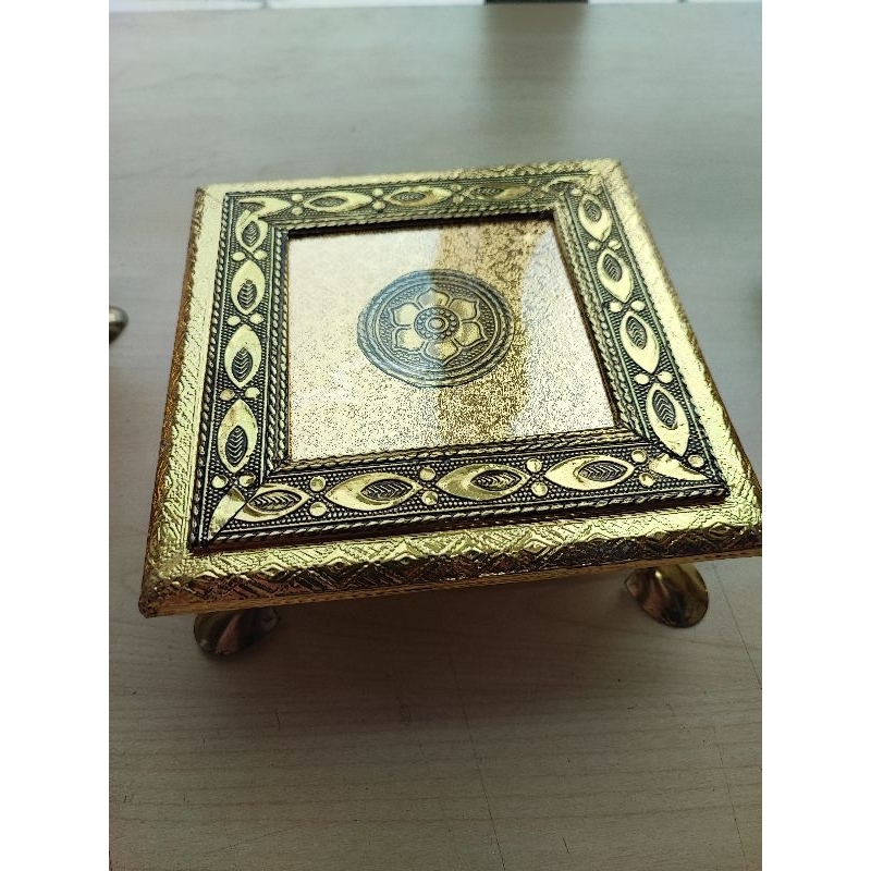 Gold colour Square Pooja Chowki for House and Office Temple, ,Pooja ...