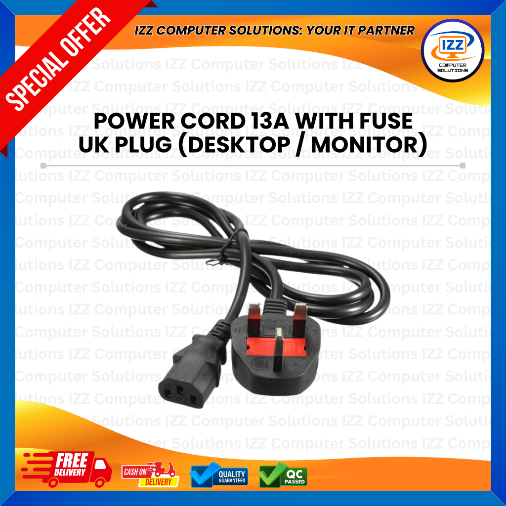 POWER CORD CABLE WITH 13A FUSE FOR DESKTOP PC AND MONITOR | Shopee Malaysia