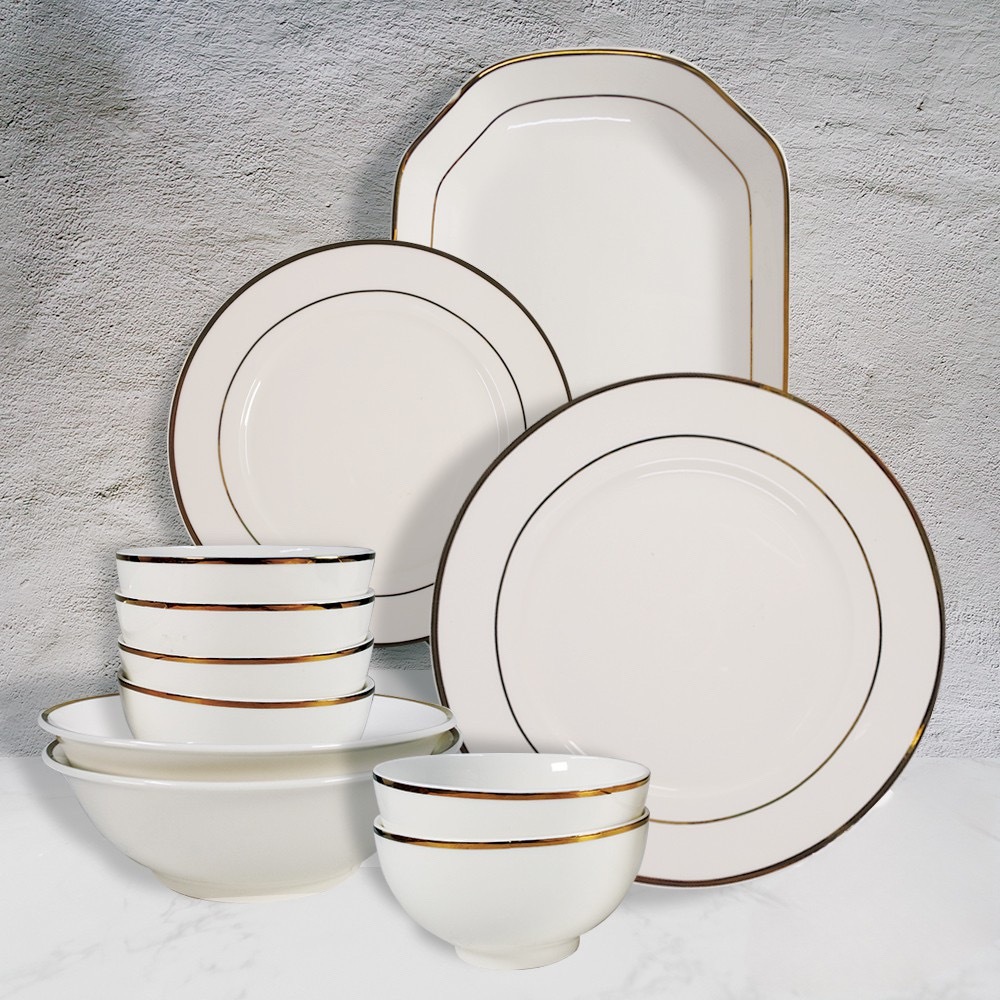 [Wahi Homeware] Ceramic Gold Line Dinner Plate Salad Plate Dessert ...