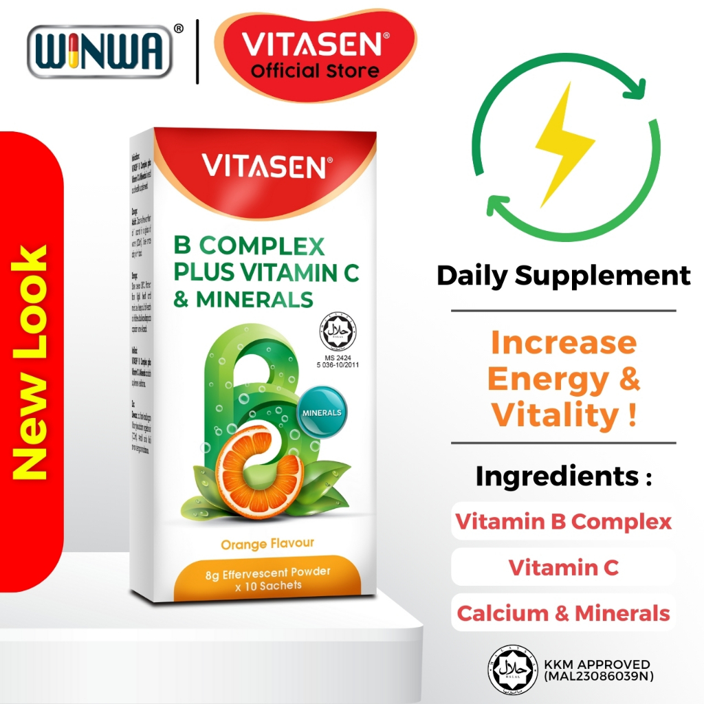 Vitasen B Complex Plus Vitamin C & Minerals Effervescent Powder Sachet ...