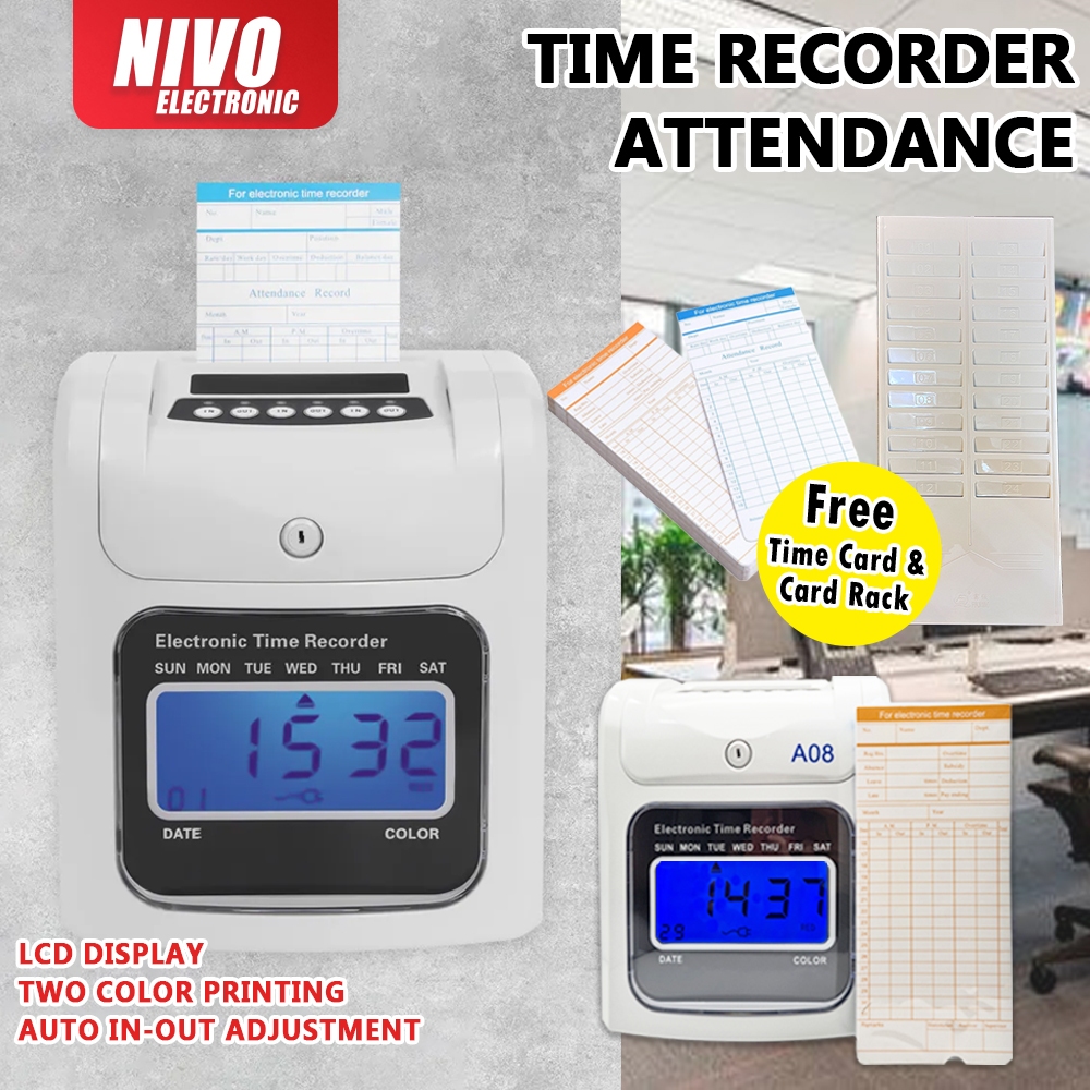 A8 DIGITAL Time Recorder Digital Punch Card Machine 打卡机 Punch Clock ...