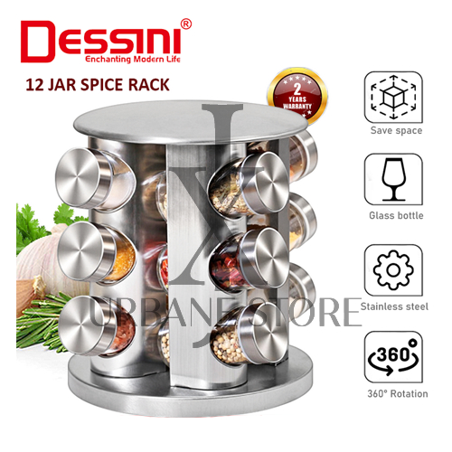 DESSINI ITALY 12in1 Rotating Spiral Spice Tower Rack Canister (SR-12J ...